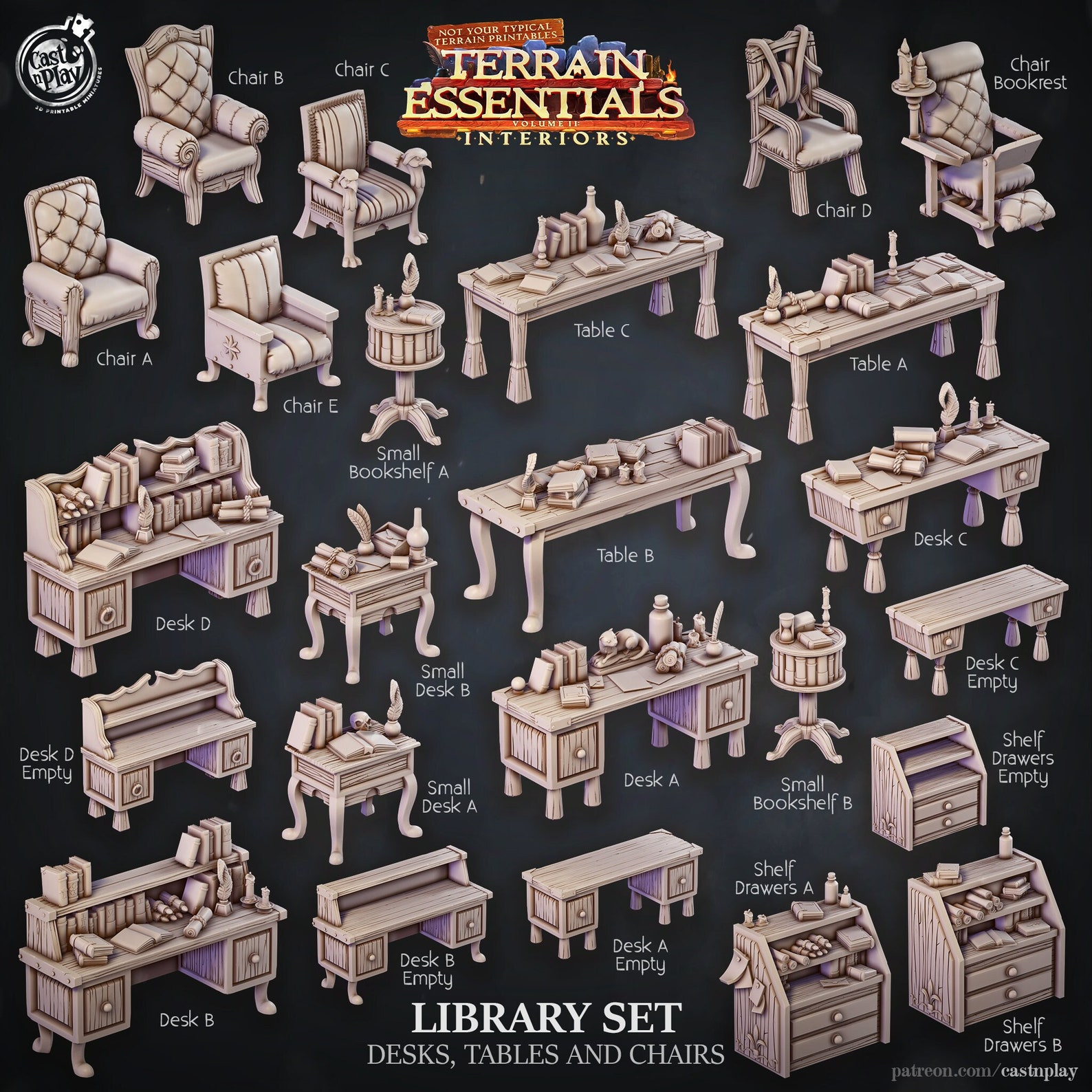 Library Set Desk, Tables & Chairs Scatter Props Terrain|resin 28mm ...