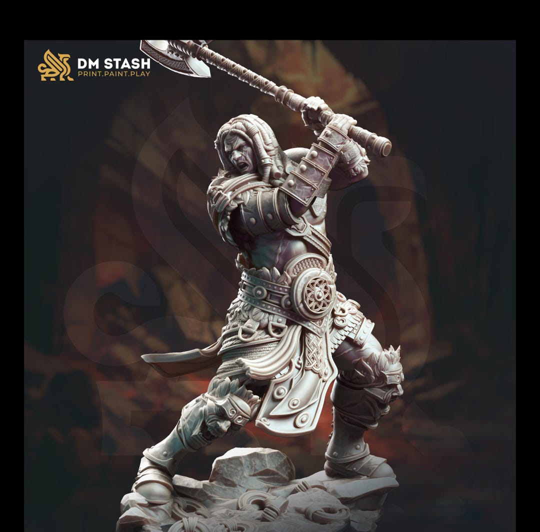 Goliath Human Barbarian Fighter Miniature | 28mm,32mm,54mm,75mm,100mm ...