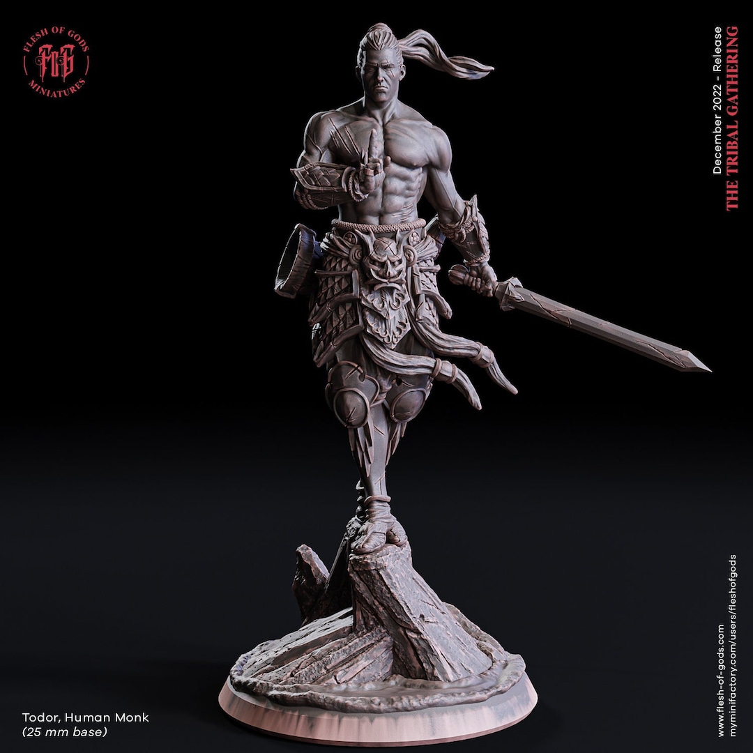 Human Monk | 28mm, 32mm, 54mm, 75mm, 100mm Scale Resin Miniature ...