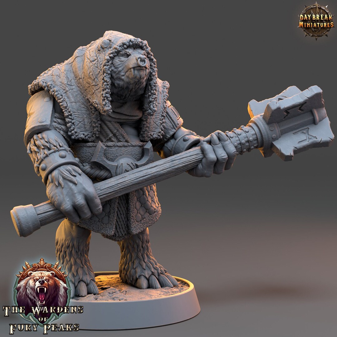Bearfolk Werebear Cleric With Mace | Scales: 28mm, 32mm,54mm,75mm | D&D ...