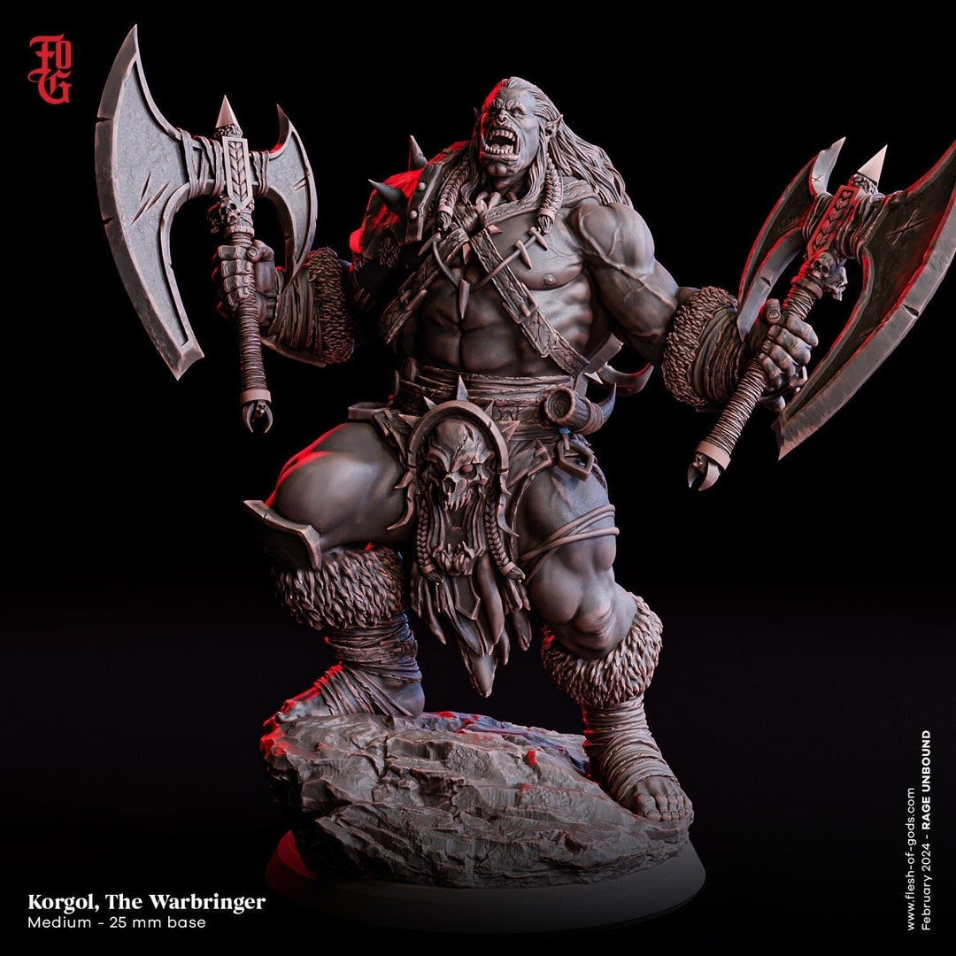 Orc Fighter Barbarian Dual Battle Axes D&D 5e | Scales: 28mm, 32mm ...