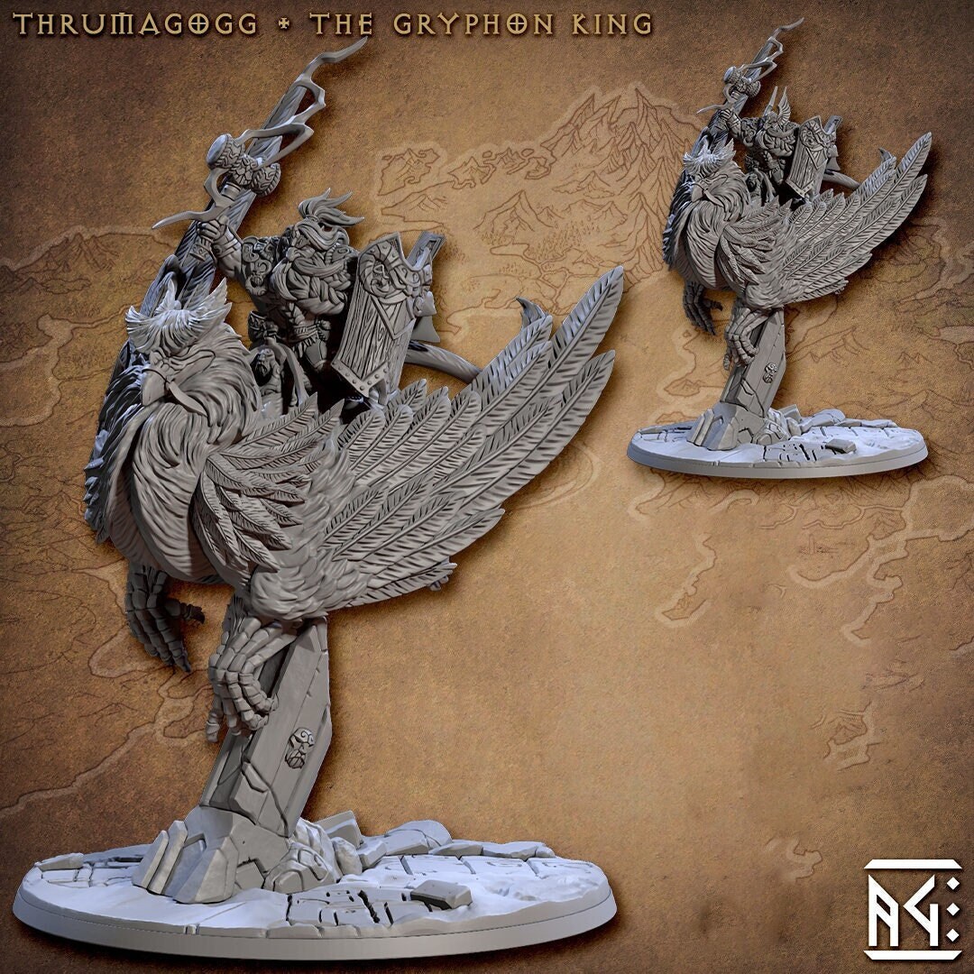 Fighter Dwarf King Mounted on Gryphon With Hammer and Shield | 3 Sizes ...