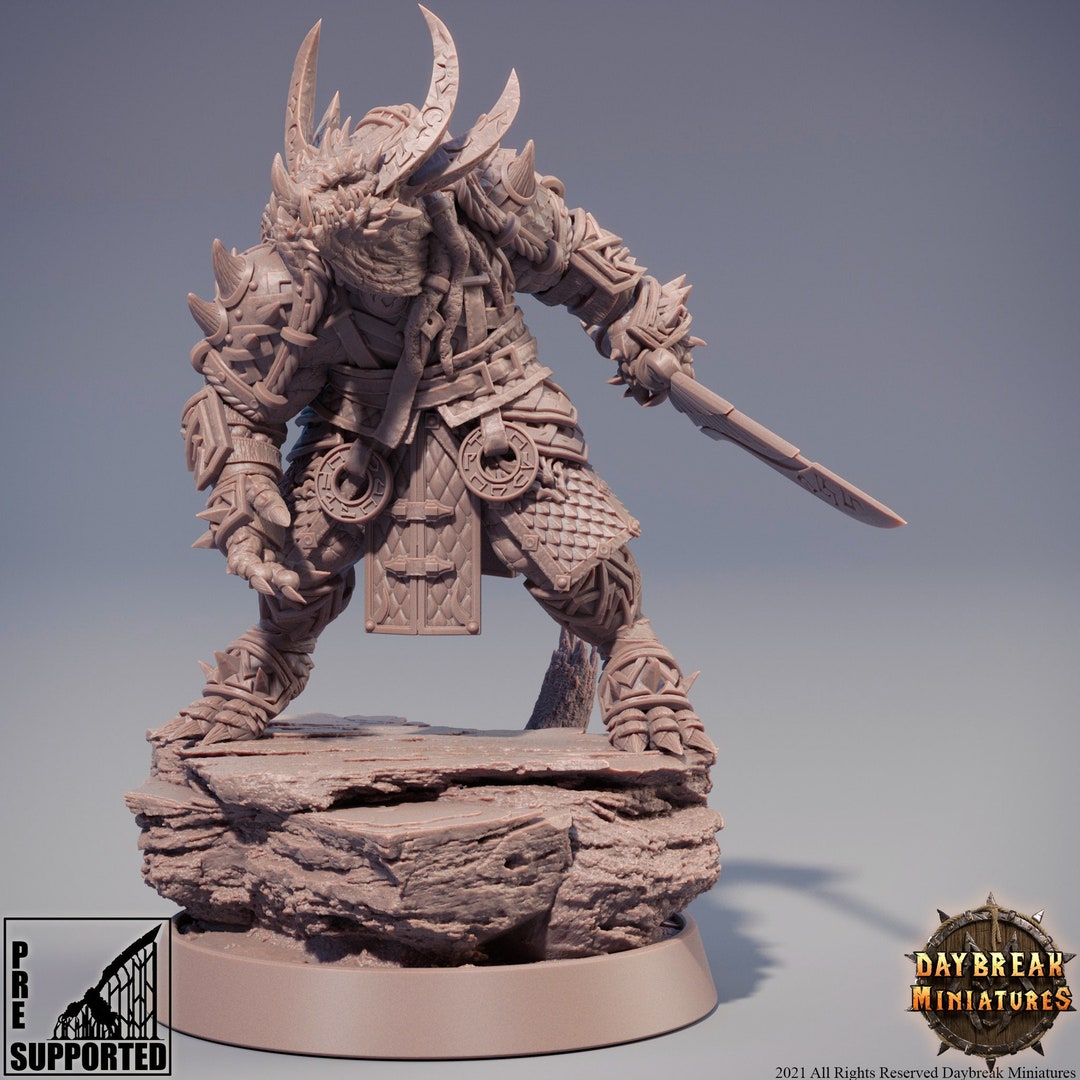 Dragonborn Fighter Mini | 28mm, 32mm, 75mm Scale Resin Miniature ...
