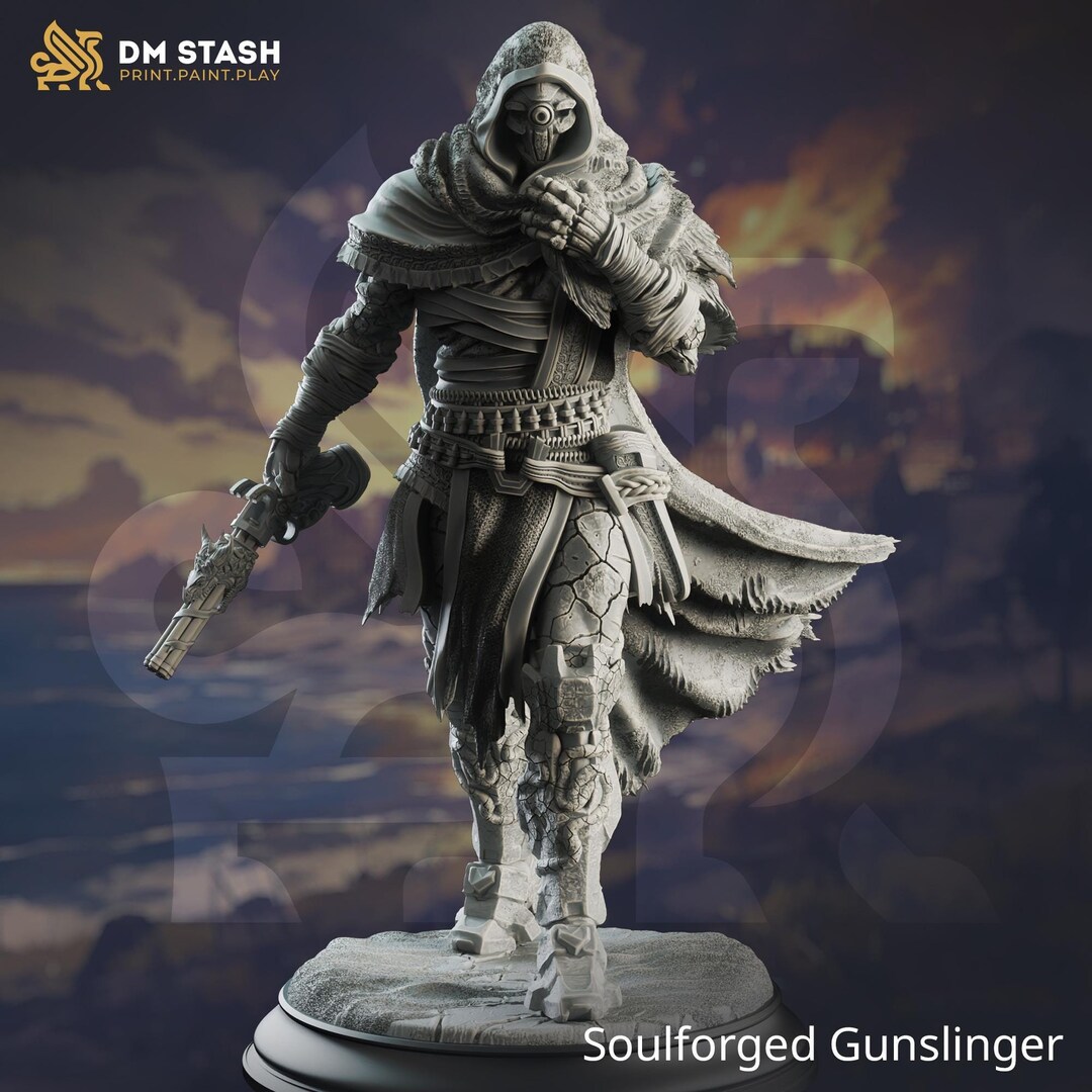 Warforged Fighter Gunslinger | Miniature | 28mm, 32mm, 54mm,75mm, 100mm ...