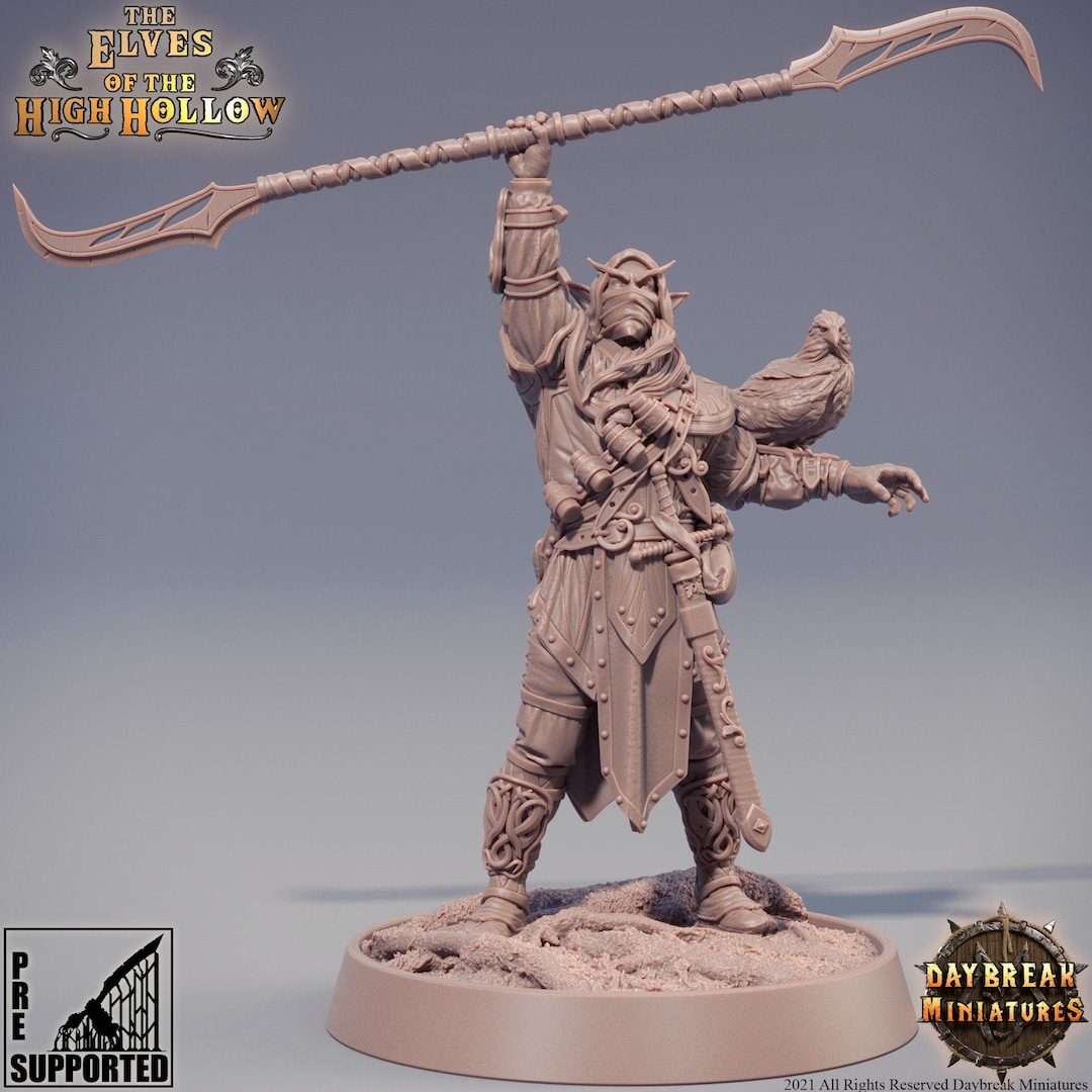 Wood Elf Ranger Polearm Master | Beast With Hawk | Miniature | 3 Sizes ...