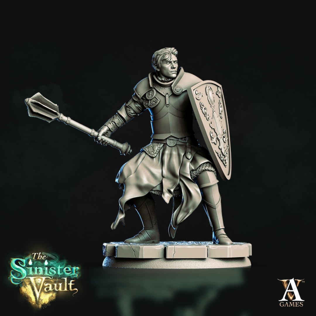 Human Cleric Paladin Mace and Shield Unpainted Miniature | 28mm, 32mm ...