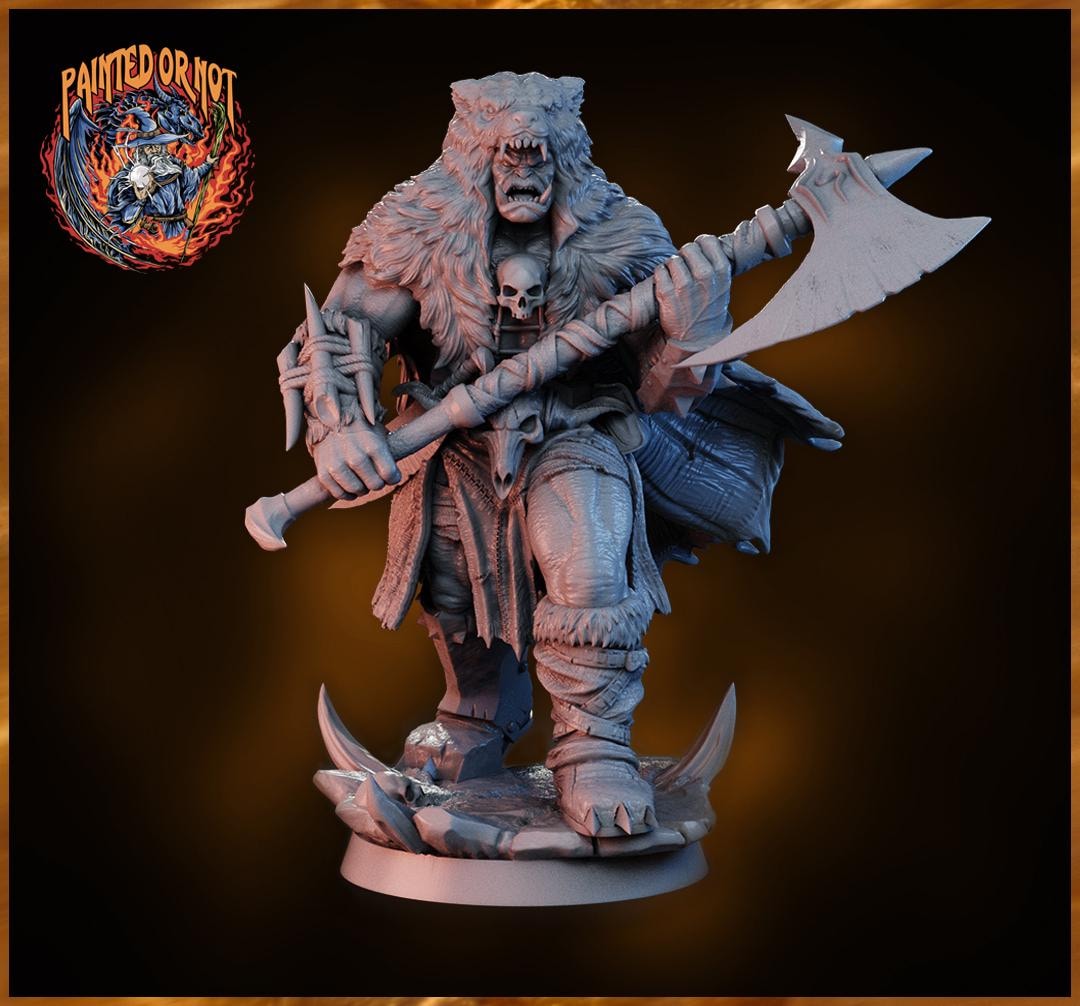 Half-orc Barbarian Miniature STL | Digital Download - Etsy