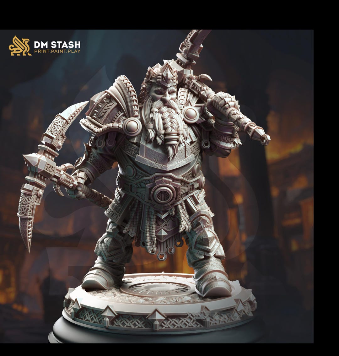 Dwarf Fighter General Dual Pickaxes | Unpainted Miniature 5 Sizes ...