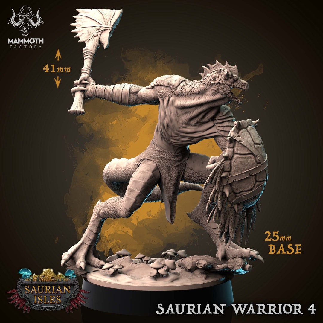 Lizardfolk Lizardman Warrior | 28mm, 32mm,75mm Scales | Dungeons and ...