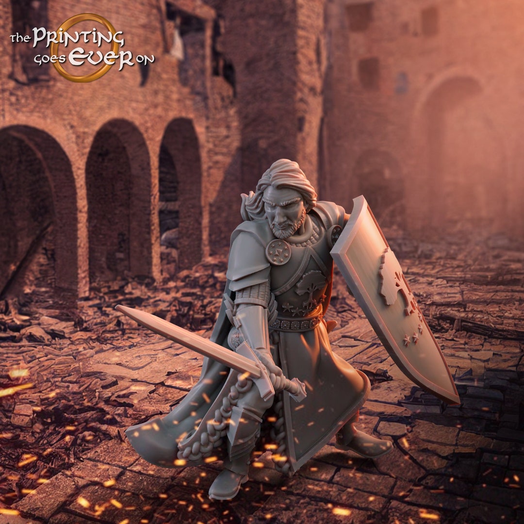 Human Ranger Fighter With Sword and Shield Miniature 28mm Scale 32mm ...