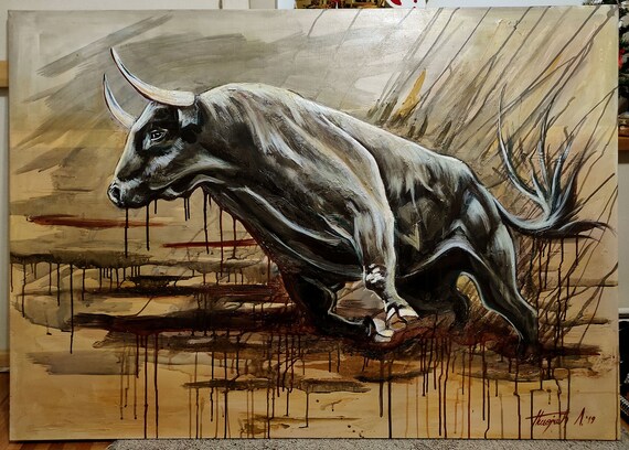 Original Bull Painting Oil Painting on Canvas Abstract | Etsy