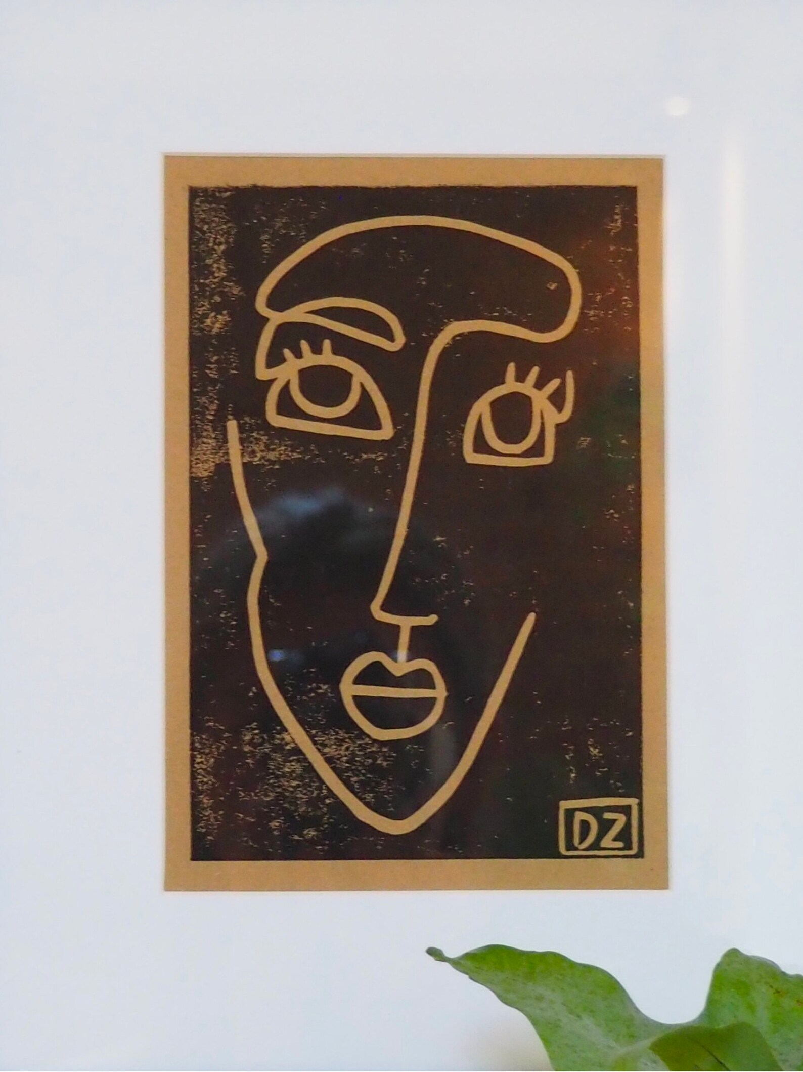 Linocut Face Print A5 Black/brown - Etsy