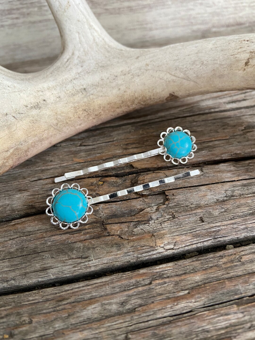 Turquoise/white Gem Hair Pins set of 2 - Etsy