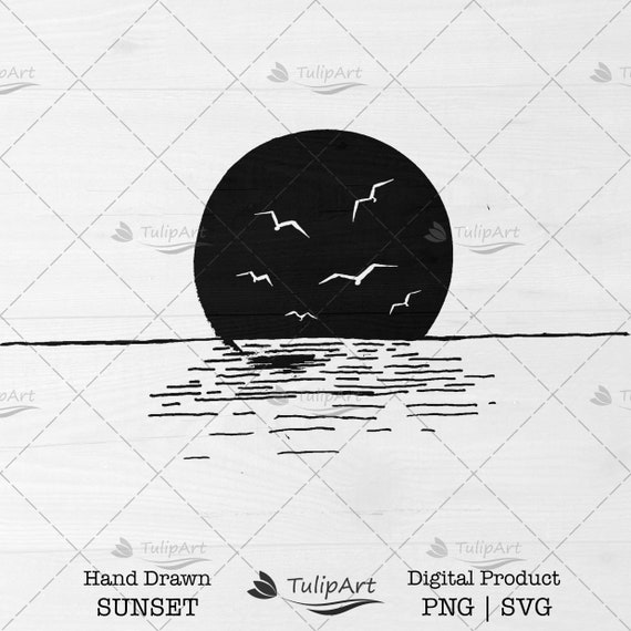 Sunset Drawing Black And White