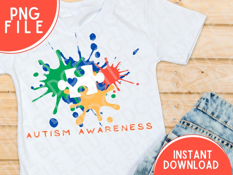 Autism Awareness Paint Splatter PNG: Puzzle Piece Heart Design (digital ...