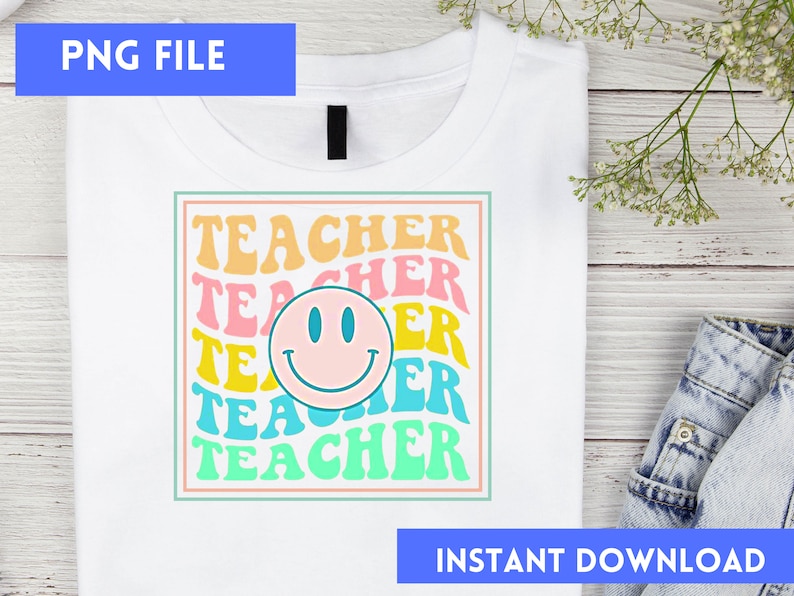 Smiley Face Teacher Wavy Print PNG: Back to School Design (digital ...
