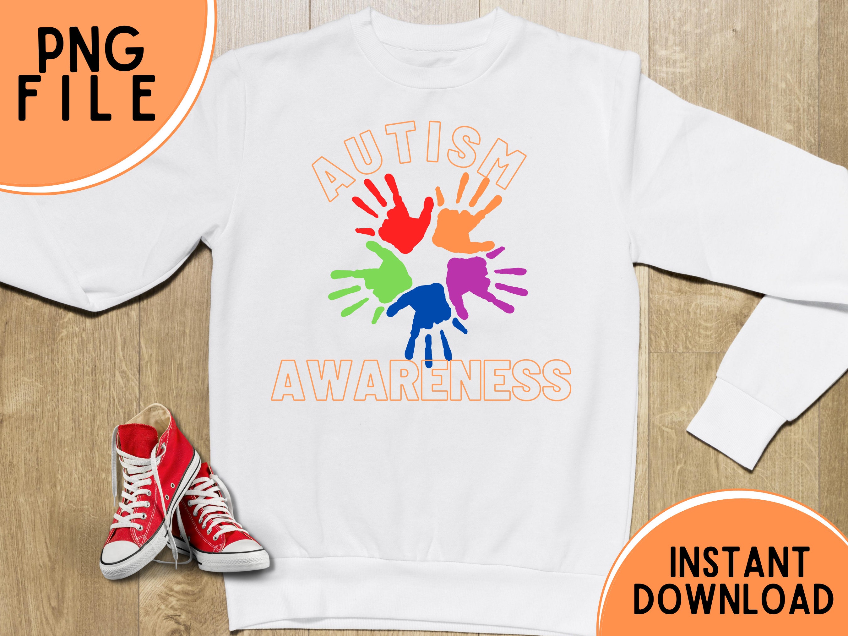 Autism Awareness Handprints PNG: Colorful Kids T-shirt Design (digital ...
