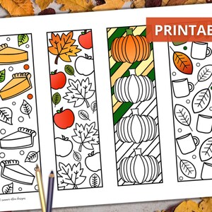 Fall Coloring Bookmarks: Thanksgiving Theme (PDF Instant Download) - Etsy