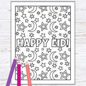 Moon and Stars Happy Eid Coloring Page - Eid Activities - Islamic ...