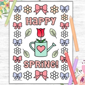 Happy Spring Coloring Page With Tulip - Floral Coloring Page - Coloring ...