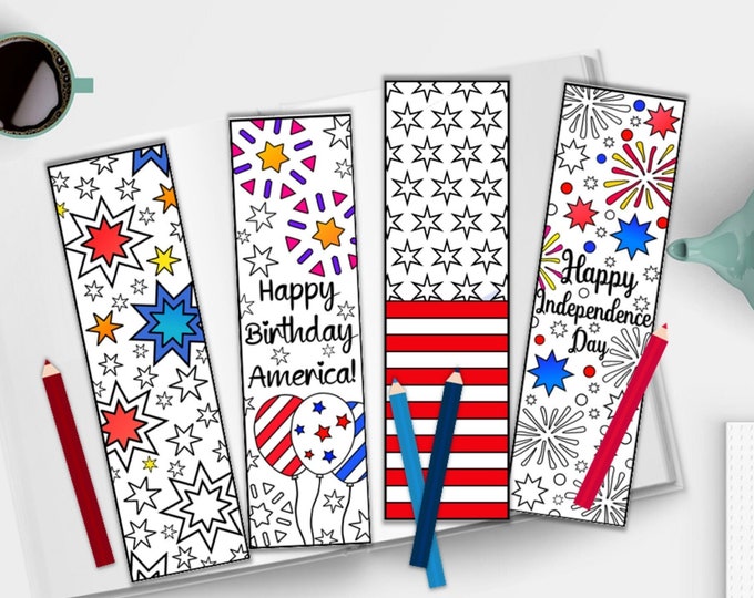 Fourth of July Coloring Bookmarks: Patriotic Designs (PDF Instant ...