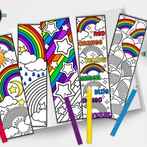 Rainbow Coloring Bookmarks - Cute Rainbow Designs With Hearts - Digital ...