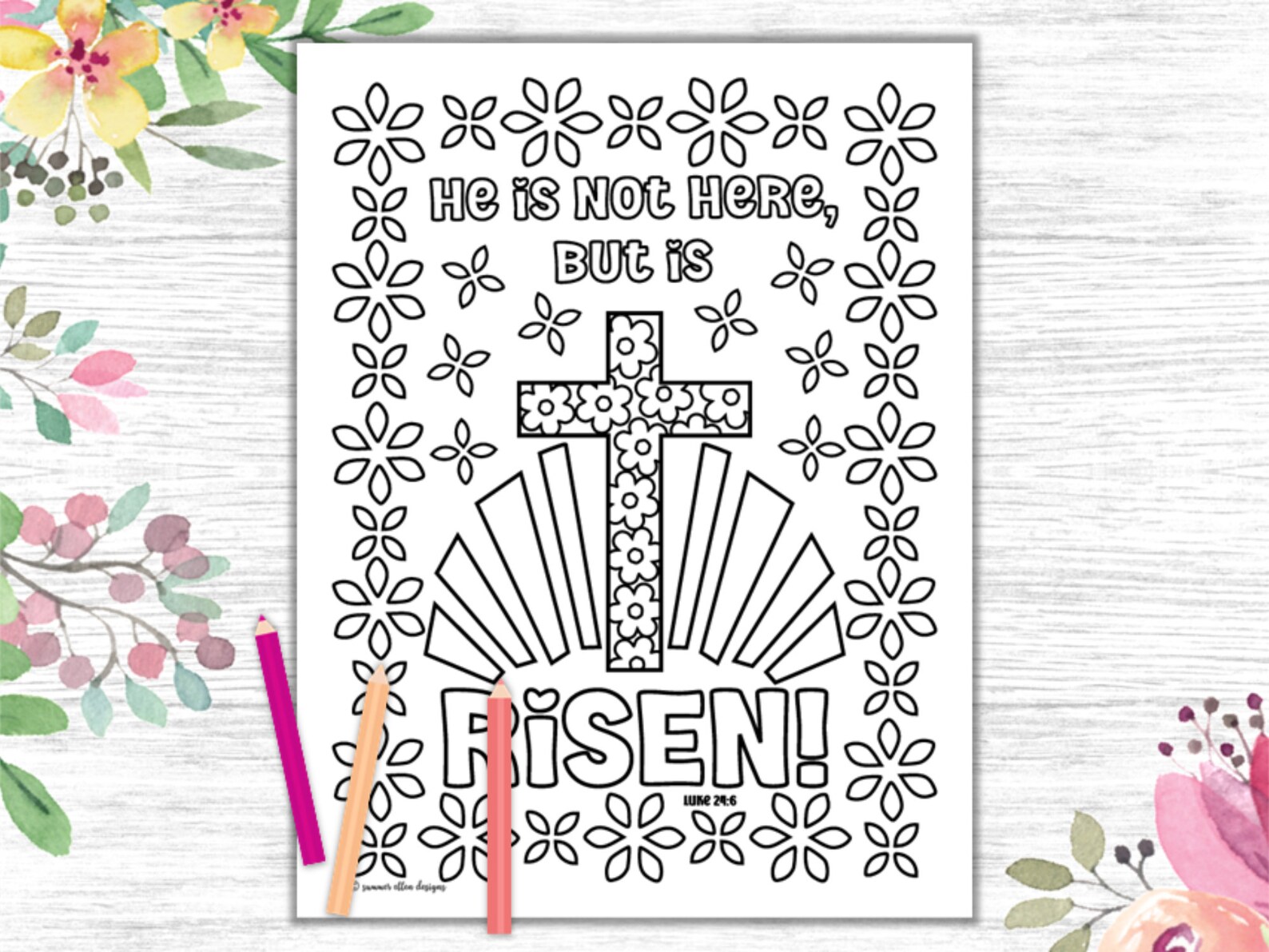 He is Risen Coloring Page With Cross Christian Easter Printable ...