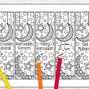 Ramadan Coloring Bookmarks With Moon and Stars and Islamic Geometric ...