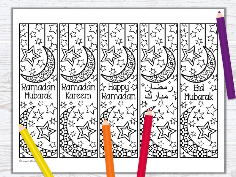 Ramadan Coloring Bookmarks With Moon and Stars and Islamic - Etsy