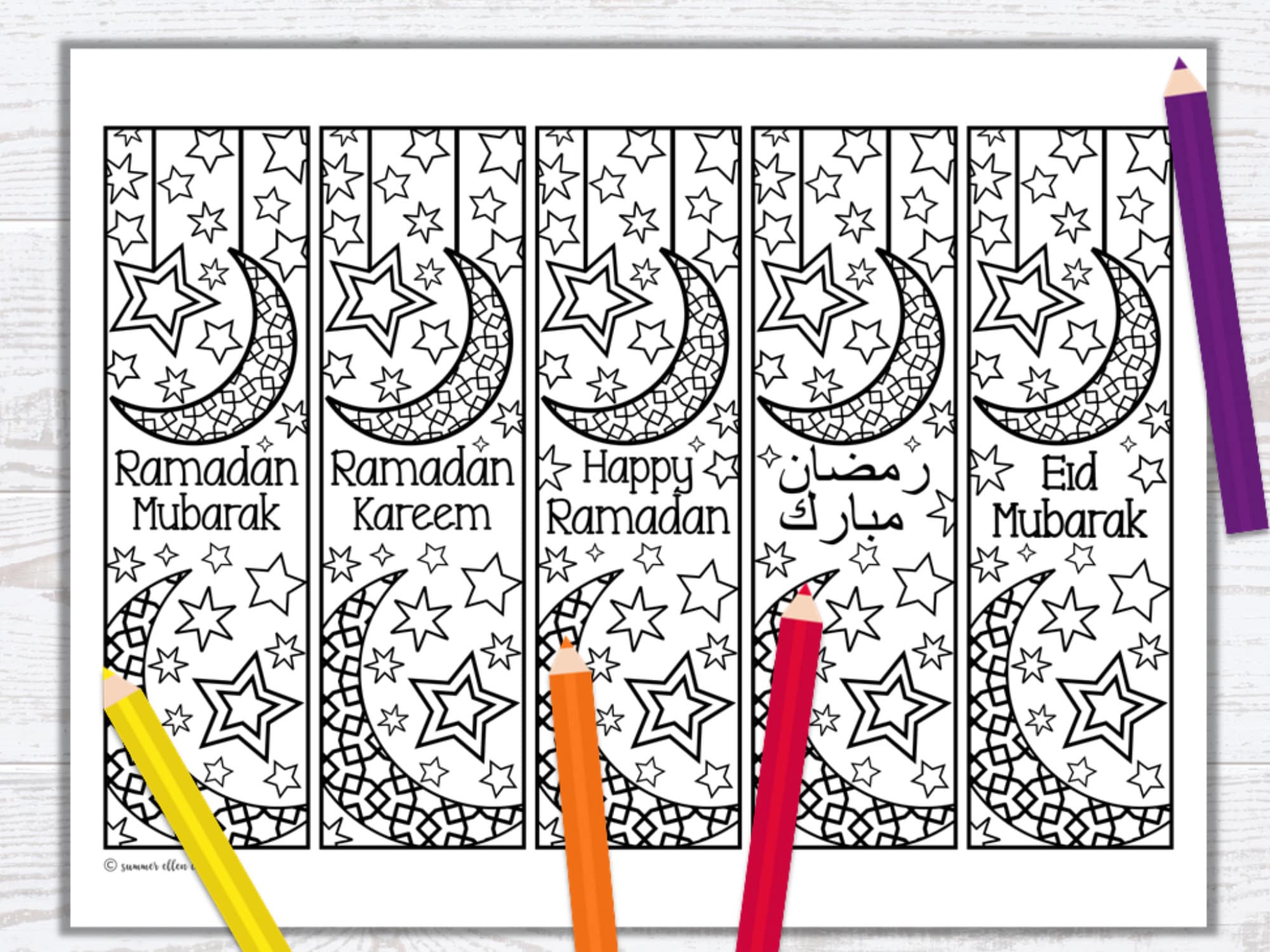 Ramadan Coloring Bookmarks With Moon and Stars and Islamic - Etsy