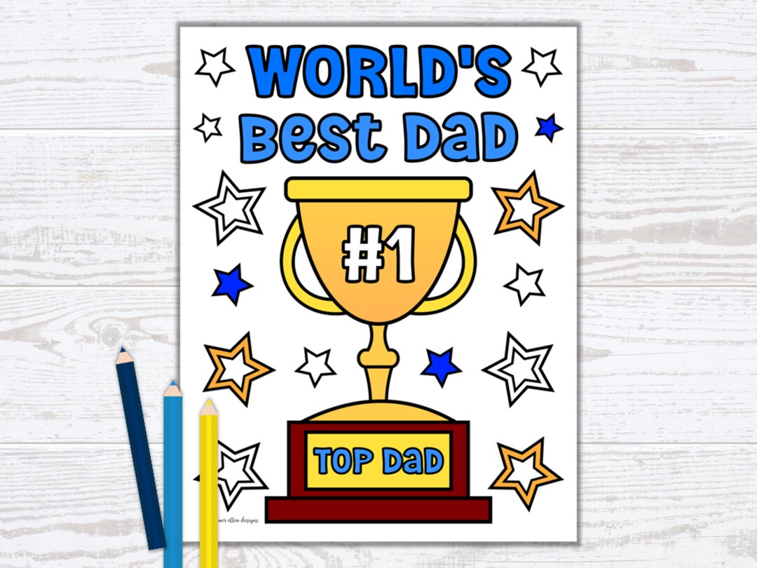 Father's Day Coloring Page for Kids - World's Best Dad With Trophy ...