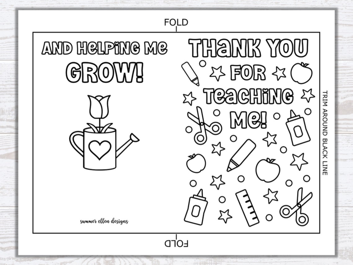 Teacher Thank You Coloring Card Helping Me Grow Thank You - Etsy