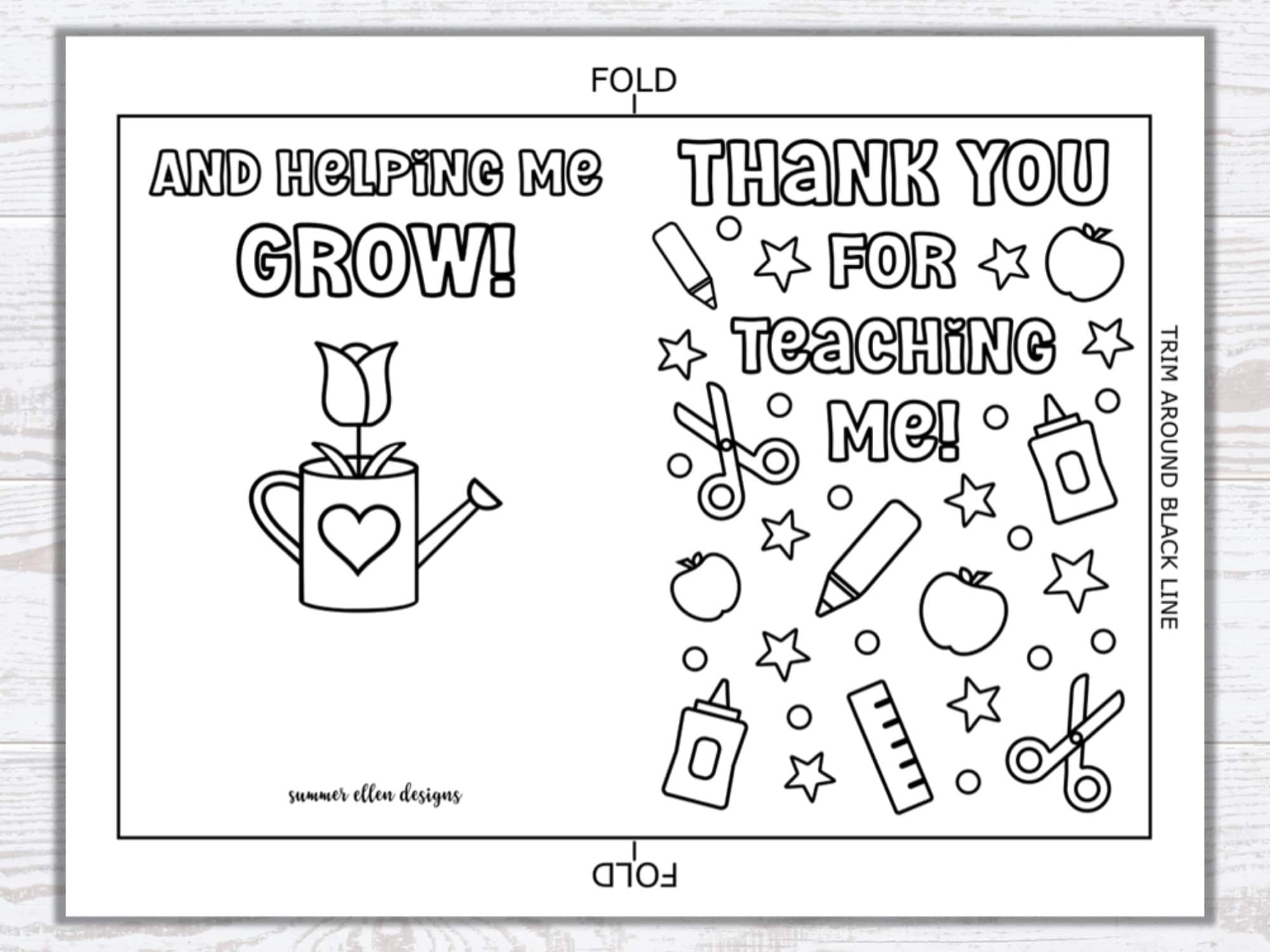 Teacher Thank You Coloring Card: Kids Craft Activity (PDF Instant ...