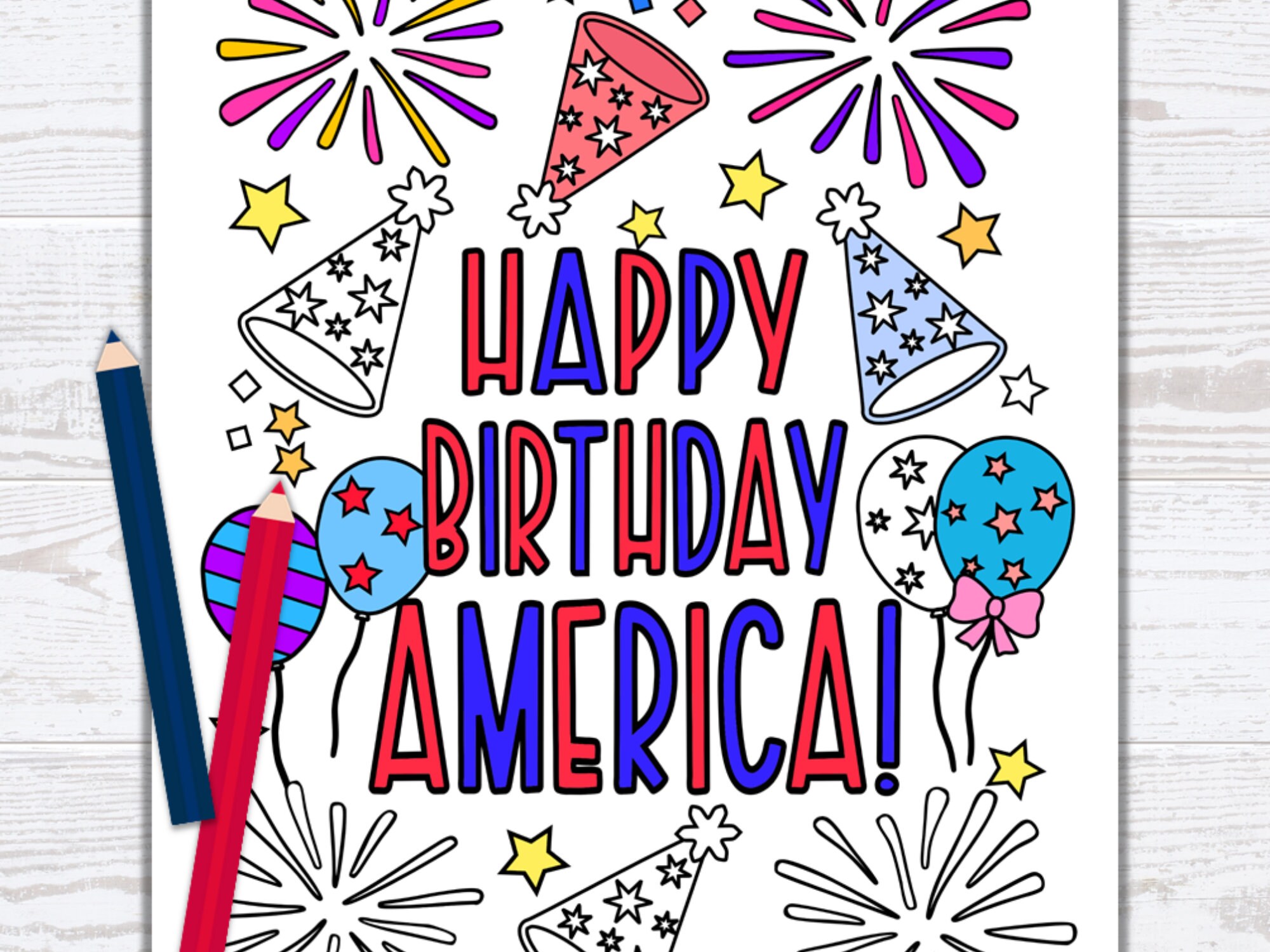 4th of July Coloring Page: Patriotic Kids & Adult Activity (PDF Instant ...