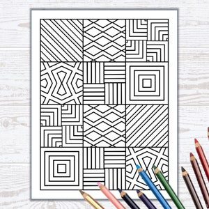 Minimalist Geometric Tiles Coloring Page for Adults - PDF Digital ...