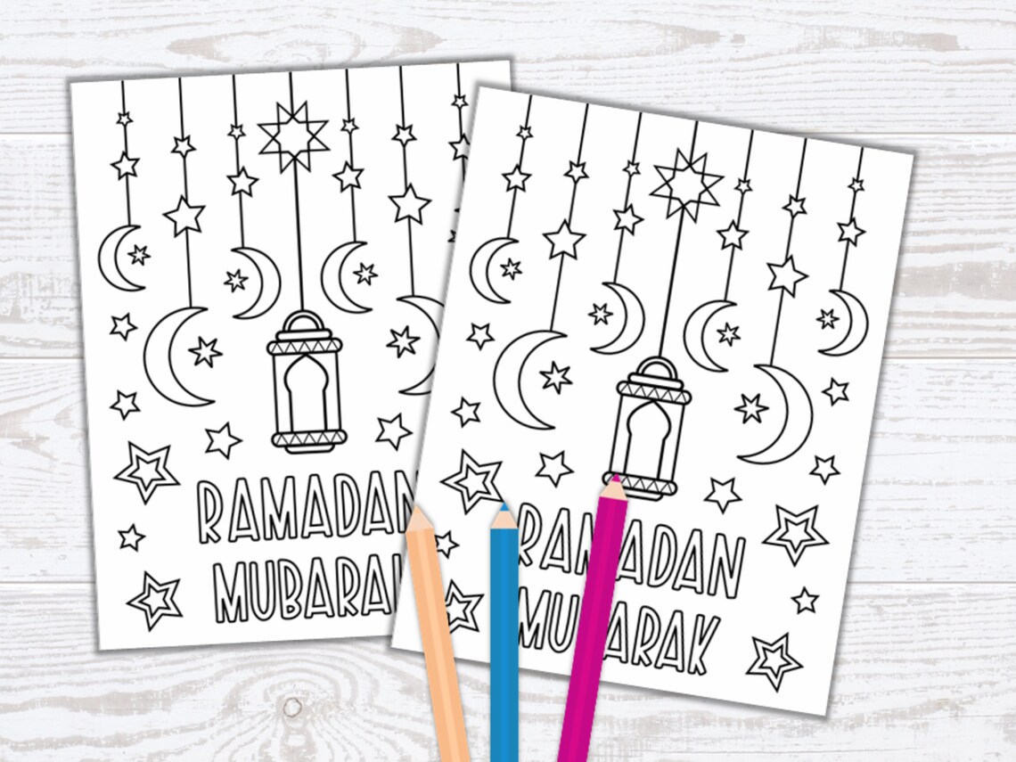 Ramadan Mubarak Coloring Cards: Lantern & Moon Crescents (PDF Digital ...