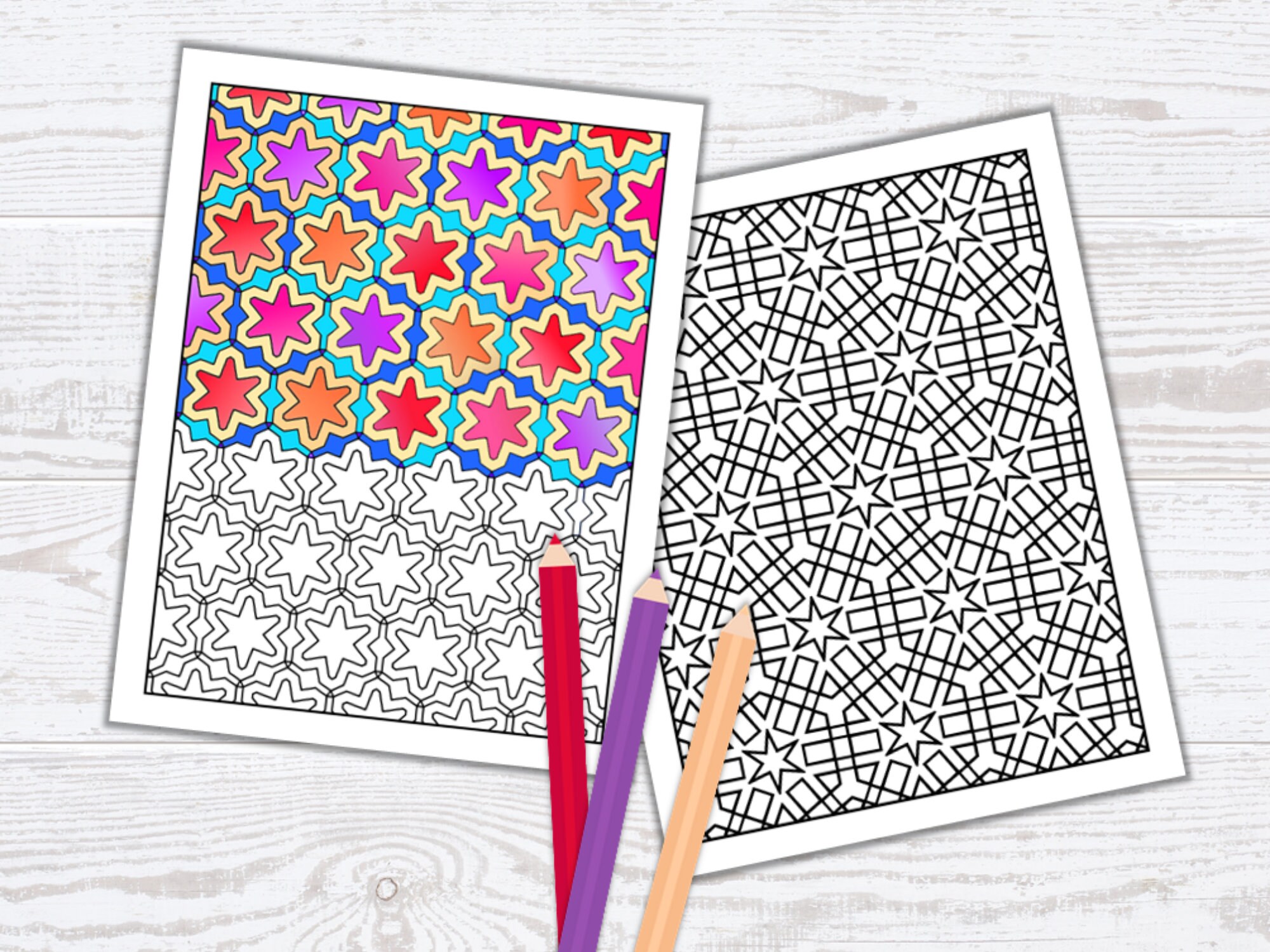 Star Pattern Coloring Pages Geometric Star Coloring Pages - Etsy