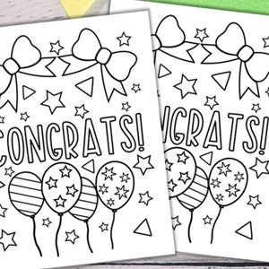 Congratulations Coloring Cards: Kids Activity, Printable Greeting (PDF ...