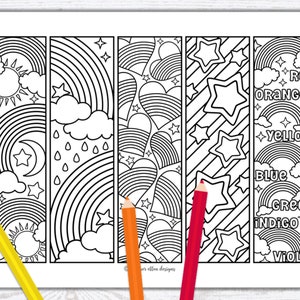 Rainbow Coloring Bookmarks - Cute Rainbow Designs With Hearts - Digital ...