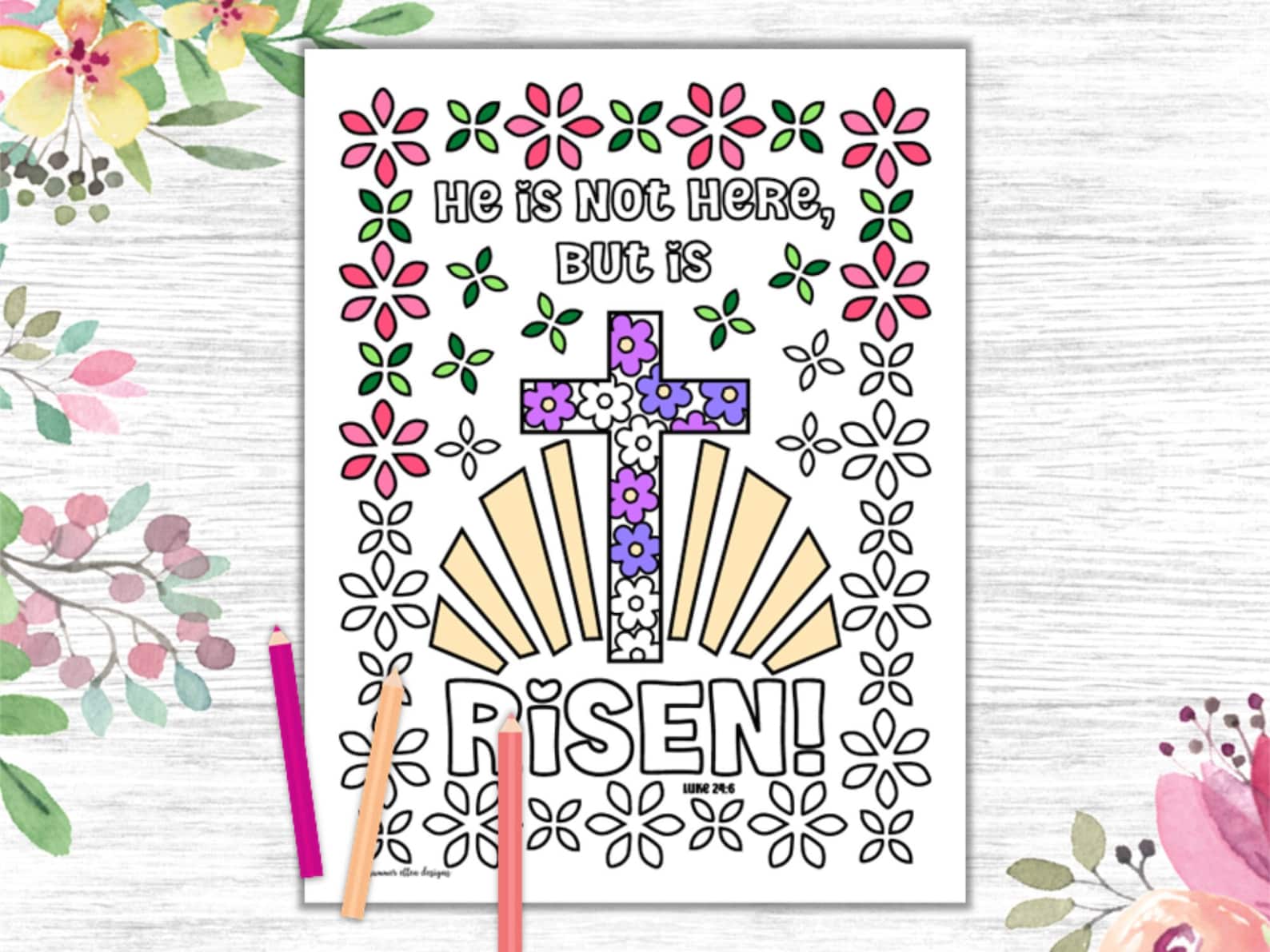 He is Risen Coloring Page With Cross Christian Easter Printable ...