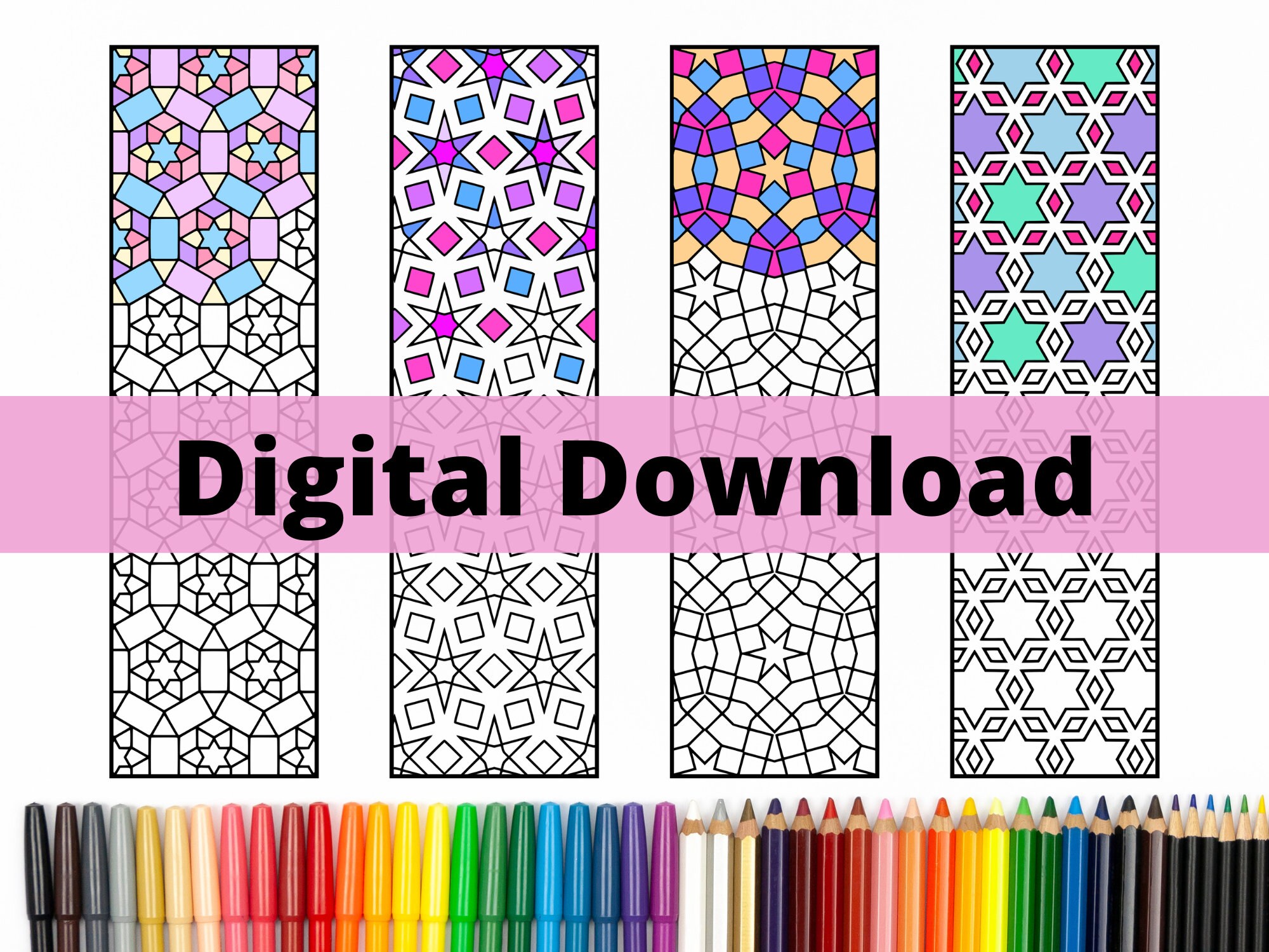 Printable Star Coloring Bookmarks: Geometric Designs (PDF Digital ...