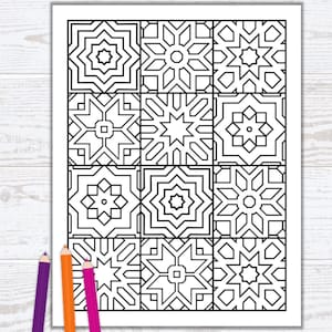 Tile Coloring Page - Mosaic Tile Design - Adult Coloring Page - Islamic ...