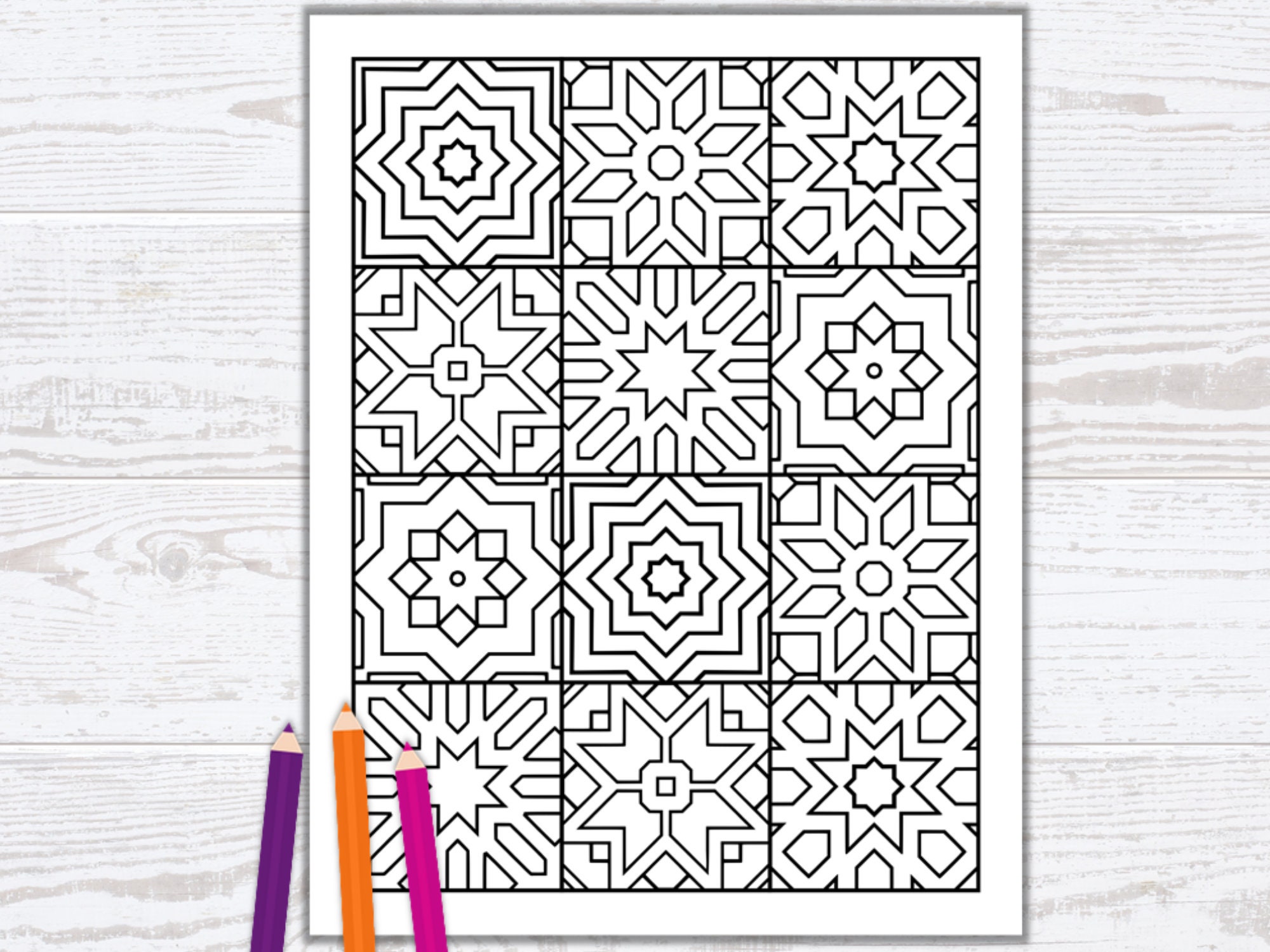 Tile Coloring Page Mosaic Tile Design Adult Coloring Page - Etsy UK