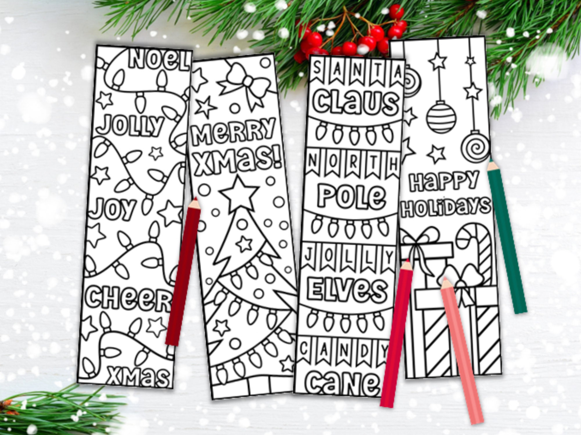 Cute Christmas Coloring Bookmarks Fun for All Ages Festive Christmas ...