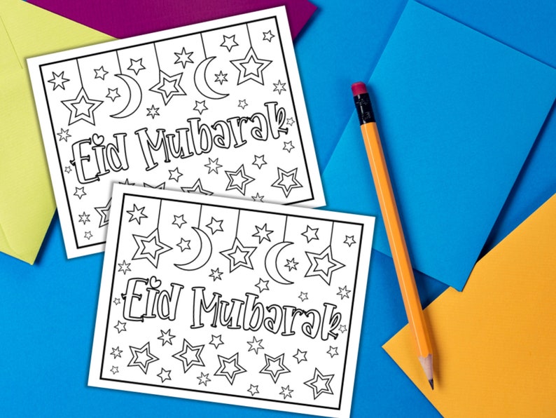 Eid Mubarak Coloring Cards Ramadan & Eid Activity DIY Eid Greeting ...