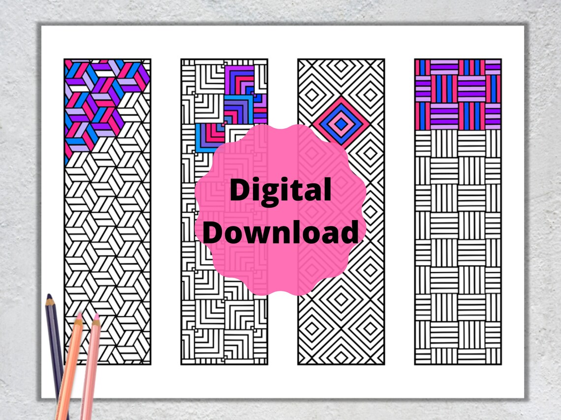 Coloring Bookmarks Geometric Patterns for Coloring Bold | Etsy
