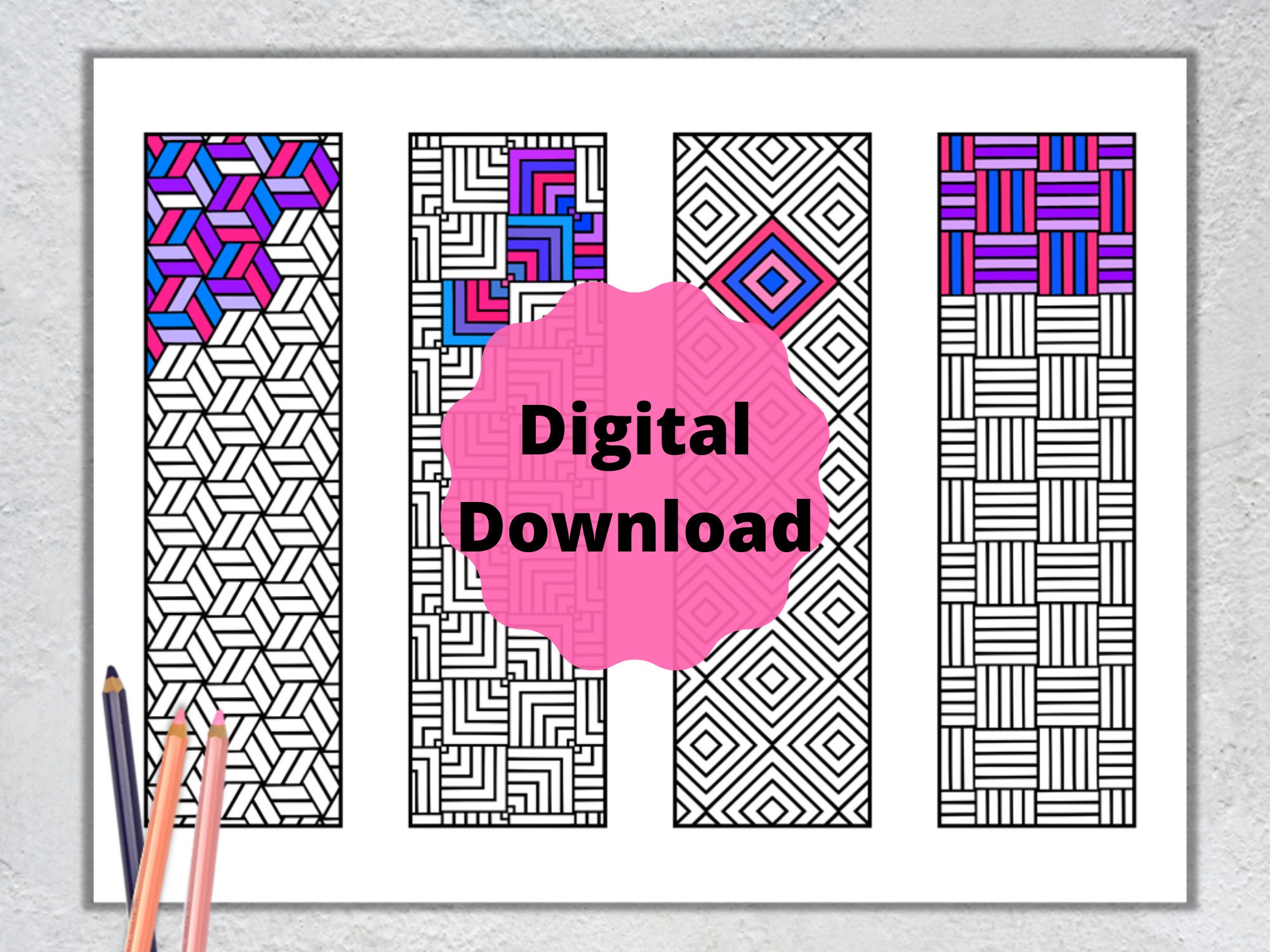 Coloring Bookmarks Geometric Patterns for Coloring Bold - Etsy