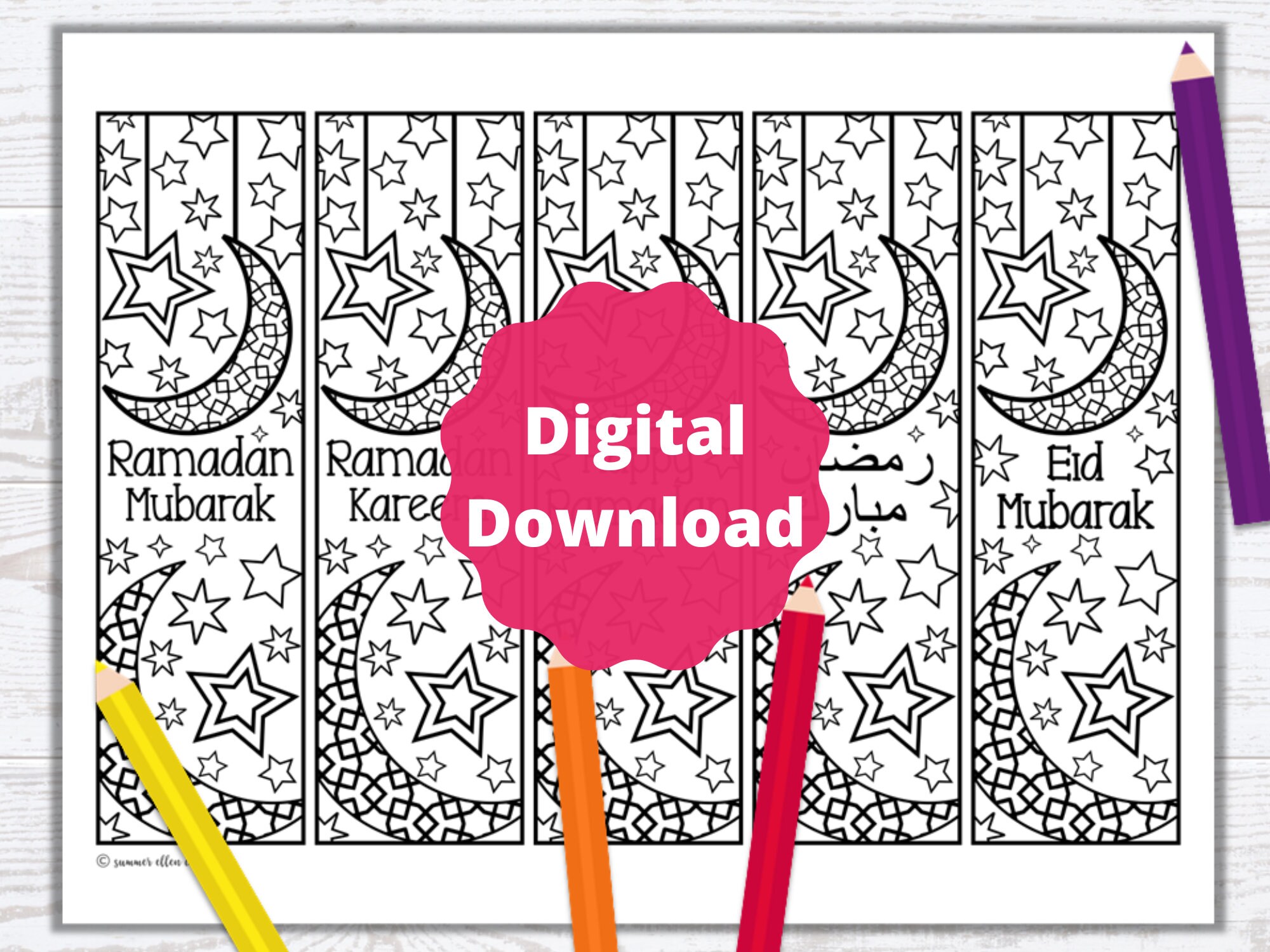 Ramadan Coloring Bookmarks: Moon, Stars, Islamic Patterns (PDF Digital ...