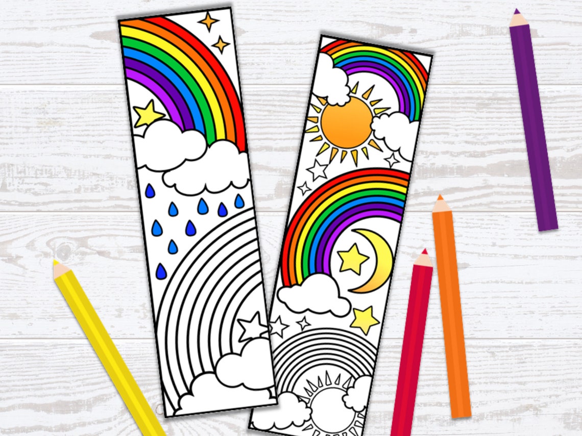 Rainbow Coloring Bookmarks Cute Rainbow Designs With Hearts - Etsy