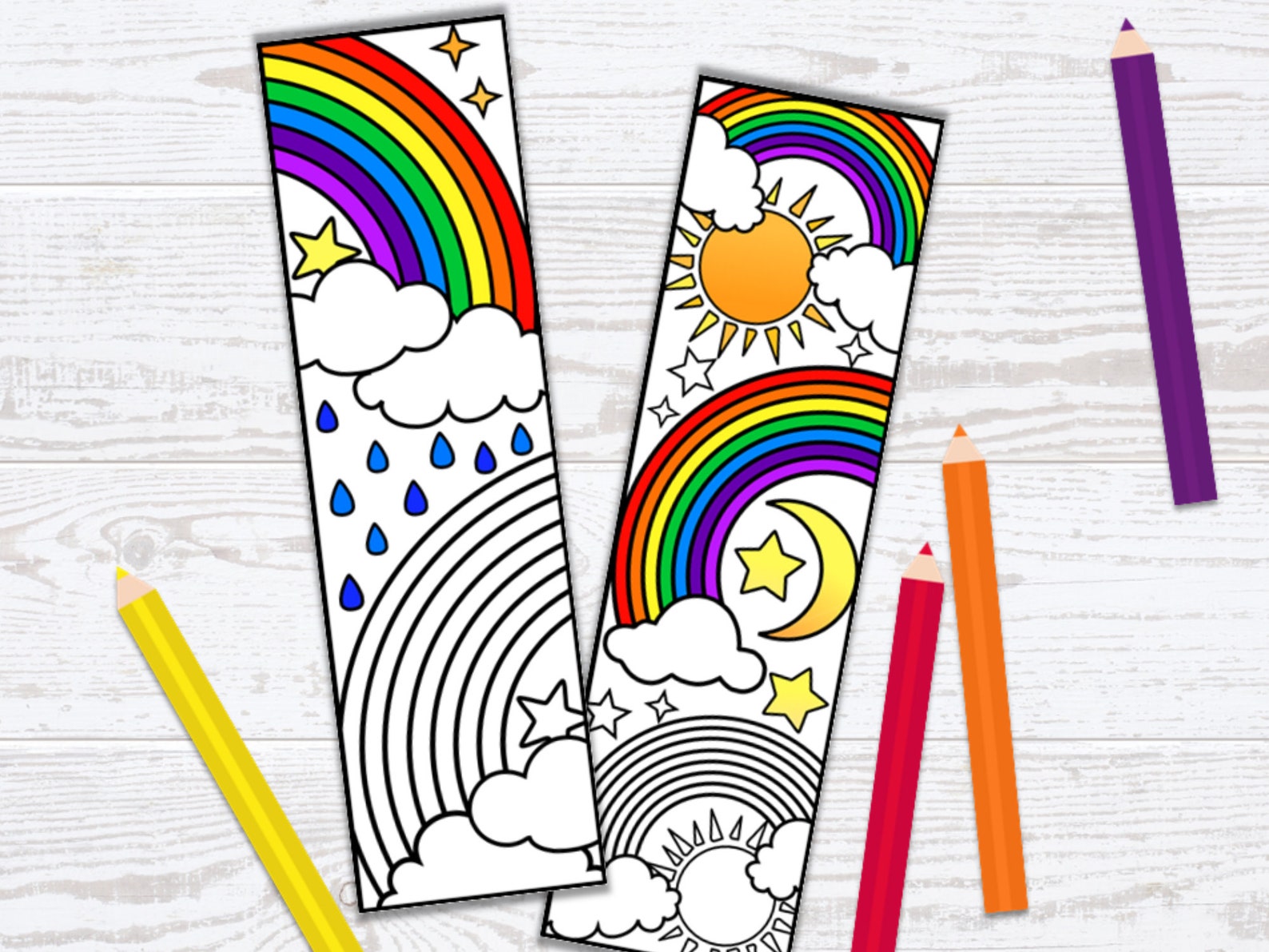 Rainbow Coloring Bookmarks Cute Rainbow Designs With Hearts - Etsy